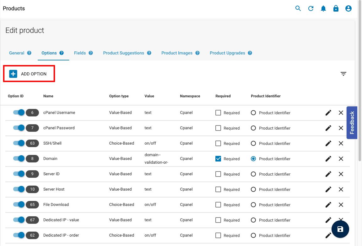 ApiHawk - How to configure the Options of a product?