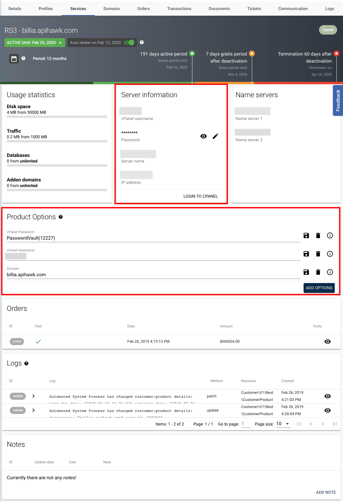 ApiHawk - How to manually modify a user's service?