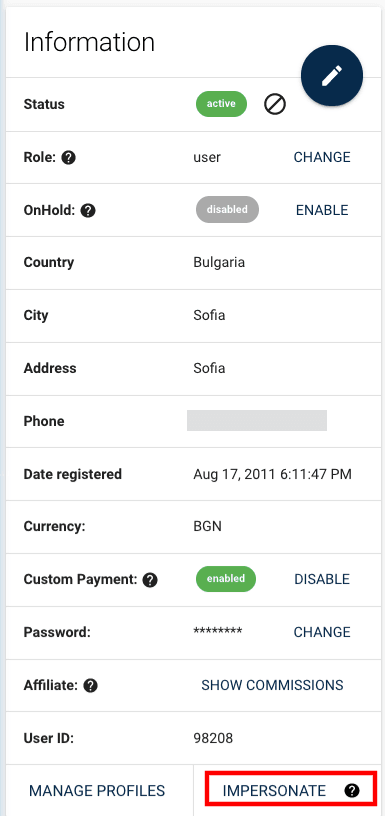 ApiHawk - How to access a user's Customer Panel?