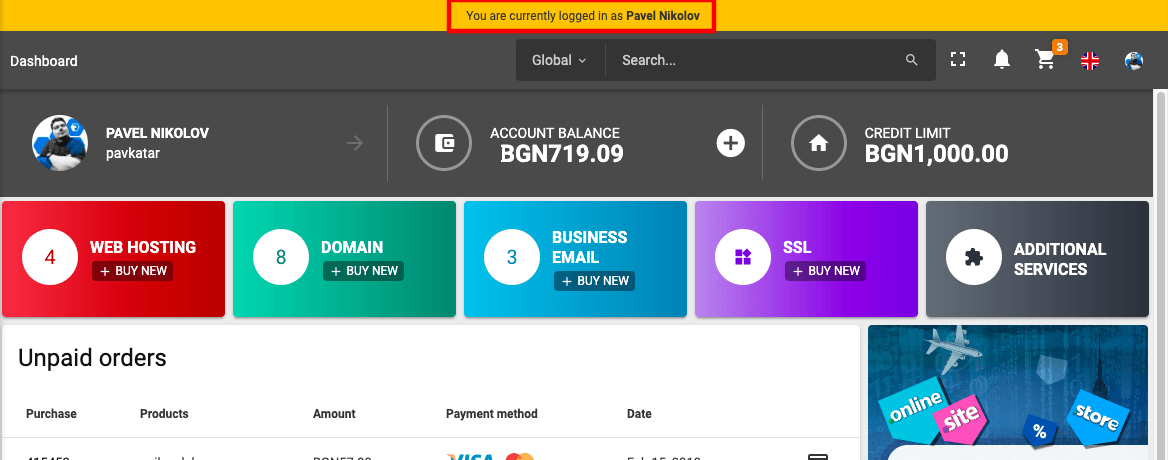 ApiHawk - How to access a user's Customer Panel?